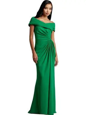 Tadashi Shoji Marion Draped Crepe Gown - Pine