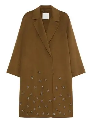 Marina Rinaldi Virgin Wool Embellished Coat - Brown