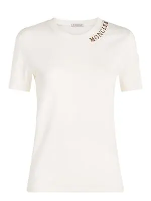 Moncler Cotton Embroidered Logo T-shirt - White