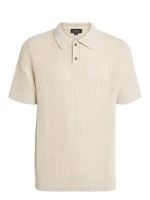 Vince Cotton Crochet Knit Polo Shirt - Beige