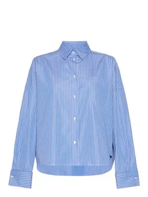 Max Mara Cotton Stripe Cropped Shirt - Blue