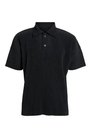 Issey Miyake Pleated Polo Shirt - Black