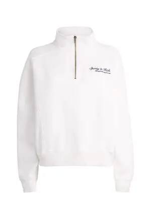SPORTY & RICH Embroidered Quarter-zip Sweatshirt - White