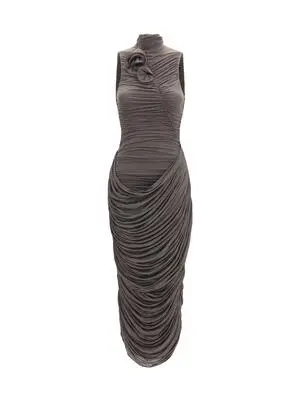 Magda Butrym Draped High-neck Midi Dress - Gray