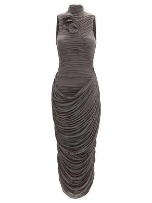 Magda Butrym Magda Butrym Draped High-Neck Midi Dress Gray