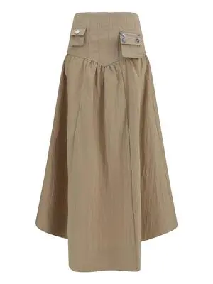 GANNI Corset-detail And Ruched Midi Skirt - Cream