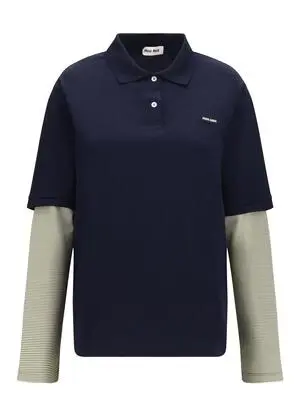 Miu Miu Striped Sleeve Polo Sweater - Blue