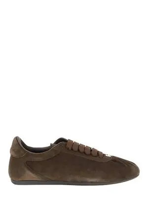 Dolce & Gabbana Low-top Suede Sneakers With Metal Dg Logo - Brown