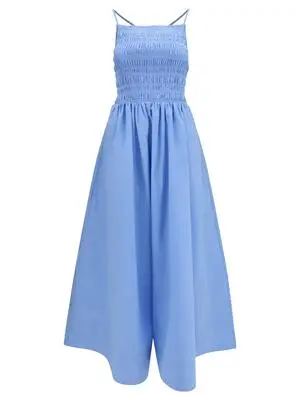 GANNI Ganni Poplin Maxi Dress With Ruched Bodice And Logo Detail Blue