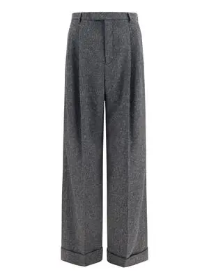 Valentino Garavani Tailored Wool And Silk-blend Wide-leg Pants - Gray
