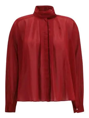 FORTE_FORTE Pleated High-neck Blouse - Red
