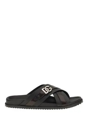 Dolce & Gabbana Smooth Calf Leather Slide Sandals - Black
