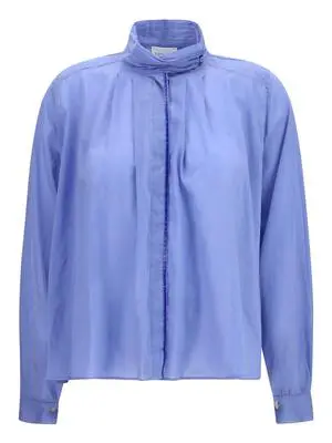 FORTE_FORTE Pleated High-neck Blouse - Blue