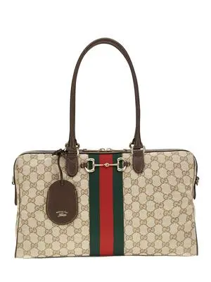 Gucci Large Horsebit Web Top Handle Bag - Cream