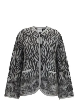 FORTE_FORTE Brushed Cardigan With Heron Feather Motif - Gray