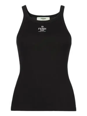 Fendi Free Slim-fit Sleeveless Ribbed Tank With Embroidered Rome Logo - Nero