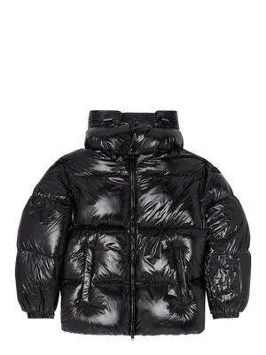 DIESEL® Glossy Hooded Puffer Jacket - Nero