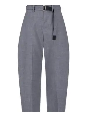 Sacai Textured Wool-blend Trousers - Grey