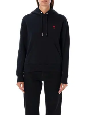 AMI Paris Relaxed Fit Cotton Hoodie With Embroidered Heart Logo - Nero