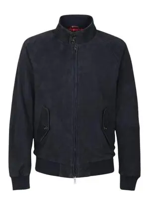 BARACUTA Premium Leather Jacket With Stand Collar - Navy