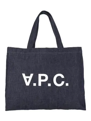 A.p.c. Cotton Canvas Tote Bag With Logo Detail - Blue