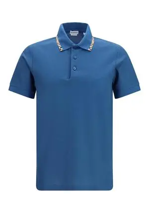 Burberry Cotton Polo With Check Trims - Blue