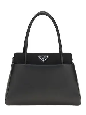 Prada Calfskin Leather Top Handle Bag With Triangle Logo - Black