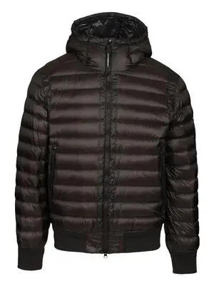 C.P. COMPANY Logo Down Hooded Jacket - Black