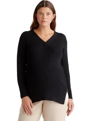 Quince Fisherman Side Zip Maternity & Nursing Sweater - Black