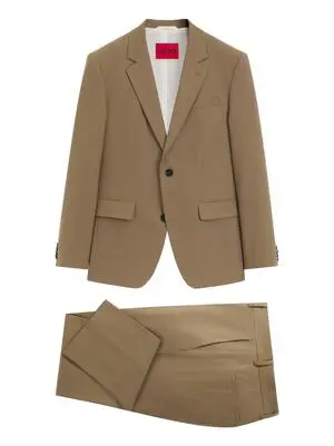 Hugo Two-piece Slim-fit Suit In A Stretch Wool Blend - Beige