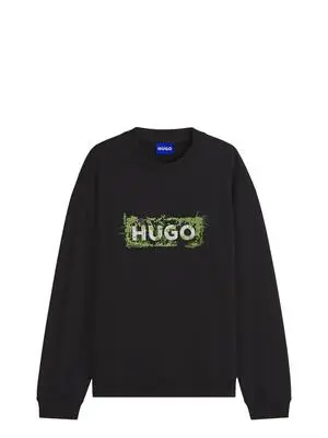 Hugo Cotton Terry Sweatshirt With Embroidered Logo - Black