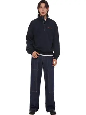 Helmut Lang Small Logo Quarter-zip Sweatshirt - Navy