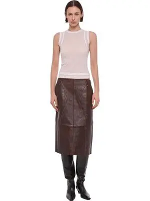 Helmut Lang Leather Skirt - Saddle