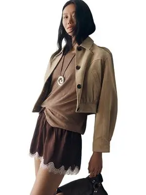 LYREBIRD Silken Lace-trim Shorts - Chocolate