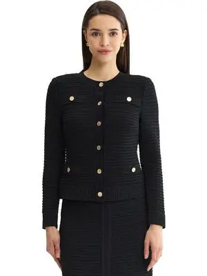Misook Monochromatic Ottoman Knit Jacket - Black