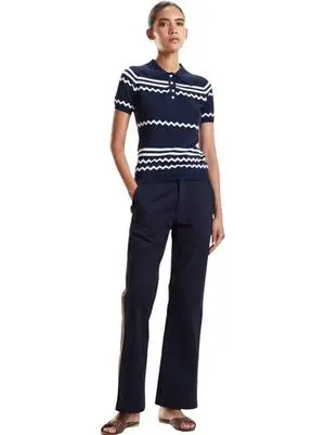 Cynthia Rowley Ziggy Cropped Knit Polo - Navy