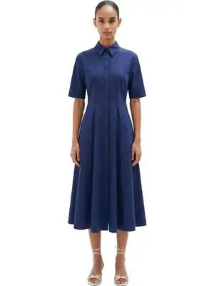 EXQUISE Darcel Short Sleeve Buttoned Midi Dress - Navy