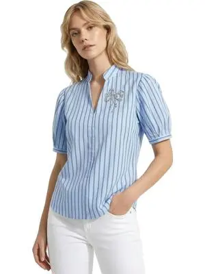 EXQUISE Embroidered Striped Blouse - Multi Color