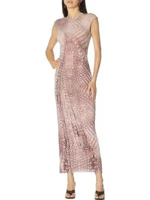 AFRM Mylo Floral Print Mesh Maxi Dress - Cappucino Croc