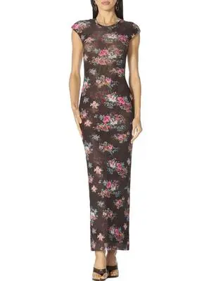 AFRM Mylo Floral Print Mesh Maxi Dress - Java Snake Floral