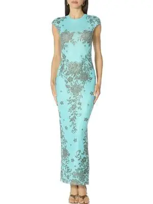 AFRM Mylo Floral Print Mesh Maxi Dress - Turquoise Crochet