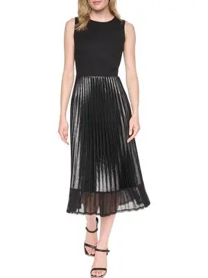 Dkny Mixed Media Sleeveless Midi Dress - Black