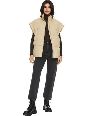 OROLAY Oversized Sleeveless Puffer Vest - Khaki