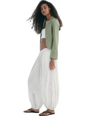 H&m Embroidered Balloon-leg Pants - Cream