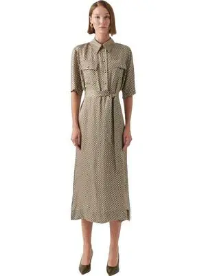 EXQUISE Sasha Midi Dress With Shirt Collar - Multi Color