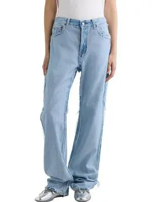 Acne Studios Pazer Frayed Double Layer Straight Leg Jeans - Light Blue