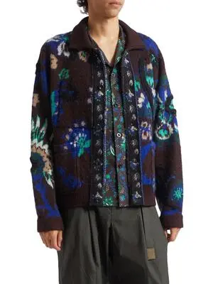 SACAI Sacai Floral Jacquard Knit Blouson Cardigan Sweater