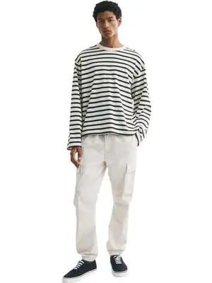 H&M Slim-fit Cotton Twill Cargo Pants With Drawstring Waist - Light Beige