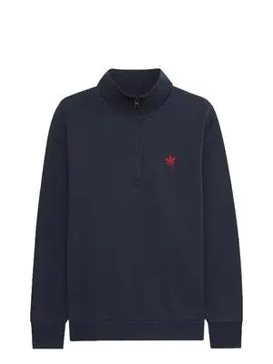Boast Fleece Quarter Zip With Embroidered Leaf Detail - Navy
