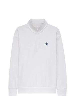 Boast Fleece Quarter Zip With Embroidered Leaf Detail - White